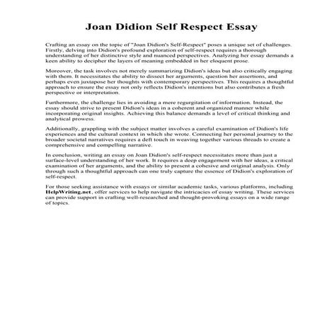Joan Didion Self Respect Essay. Panola College | PDF