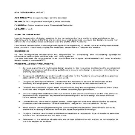 JOB DESCRIPTION - DRAFT | PDF