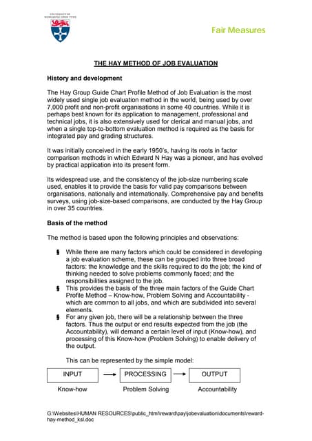 Job evaluation-hay-guidance | DOCX | Resume Writing and Advice | Job Search