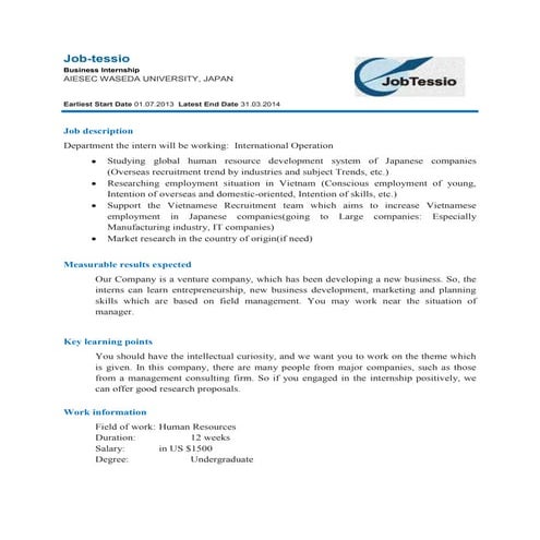 Job tessio - japan | DOCX | Human Resources | Business