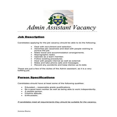 Job Vacancy | DOC | Resume Writing and Advice | Job Search