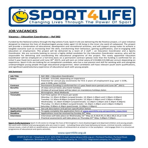 Job Advert - Event Co-ordinator | PDF