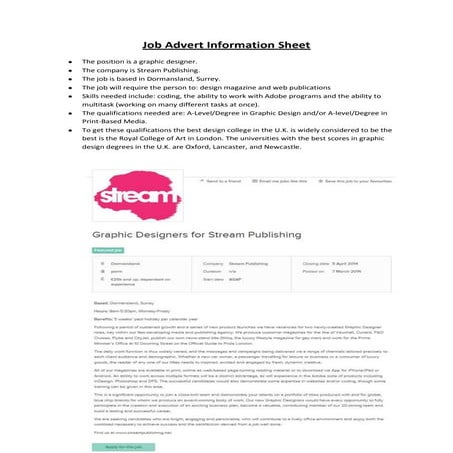 Job advert information sheet | DOCX