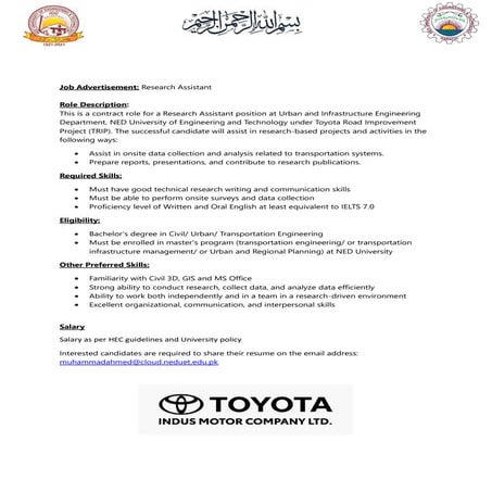 Job Advertisement Toyota Road Improvement Project | PDF
