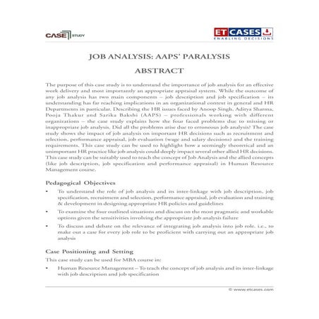 Job Analysis: AAPS’ Paralysis | PDF