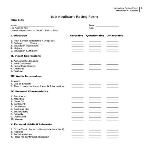 Job applicant rating form | DOCX