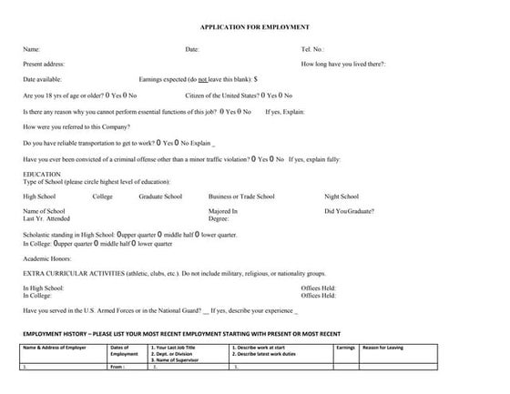 Job Application Pdf