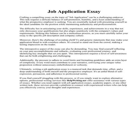 Job Application Essay. . College essay: Job application essay sample | PDF