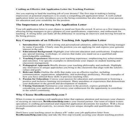 Job Application Letter To Teacher | PDF