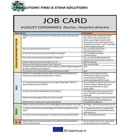 Job card coromines, doctor 1 | DOCX | Science