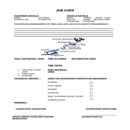 Job card exhaust | DOC