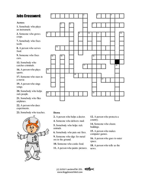 Jobs occupations professions criss cross crossword puzzle vocabulary ...