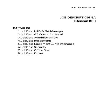 JOBDESC GA DENGAN KPI.docx lengkap sekali | PDF