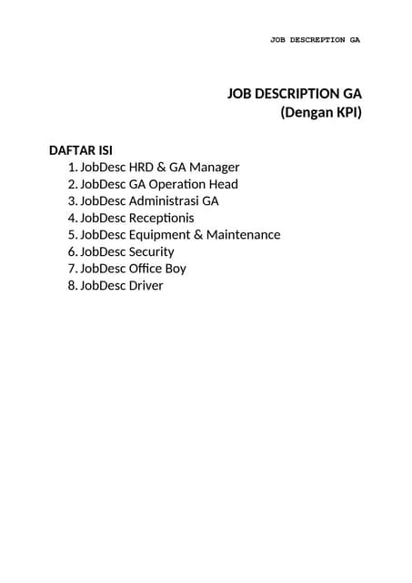 CONTOH JOBDES LENGKAP UNTUK PERUSAHAAN | PDF