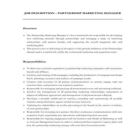 Partnerships Job Specification - Word Template | DOCX