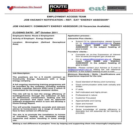 Energy Assessor Jobs Birmingham | PDF