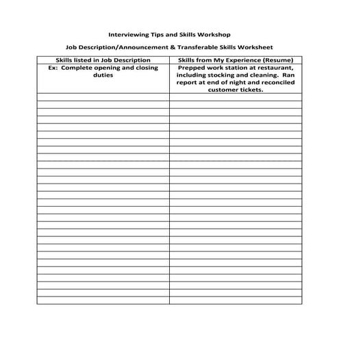 Transferable Skills Worksheet Transferable Skills | TPT