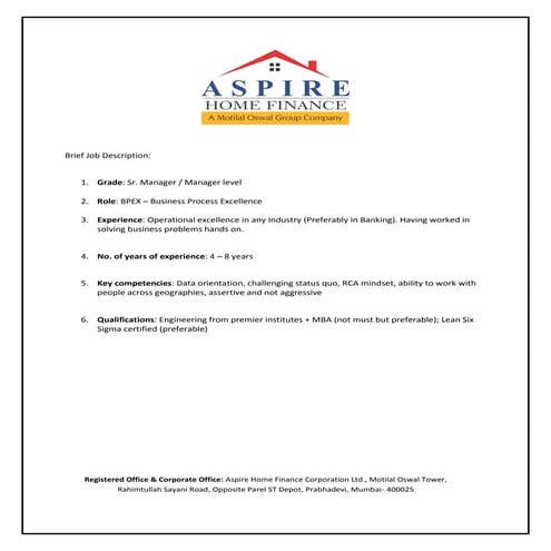 Job Description BPEX - Business Process Excellence | PDF