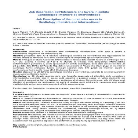 Job description dell'infermiere che lavora in ambito cardiologico ...