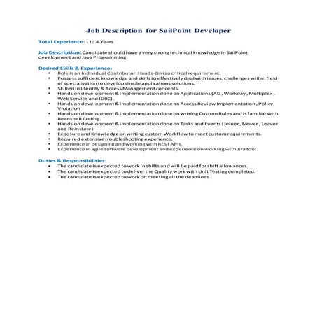Job Description for SailPoint Developer.docx | Web Development | Internet