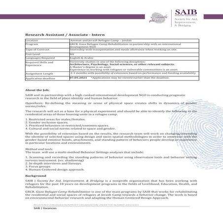 Job description _ Research Assistant _SAIB | PDF