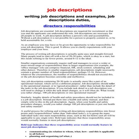 Job descriptions | DOC | Resume Writing and Advice | Job Search