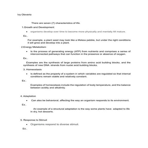 Characteristics of life noteguide | DOCX
