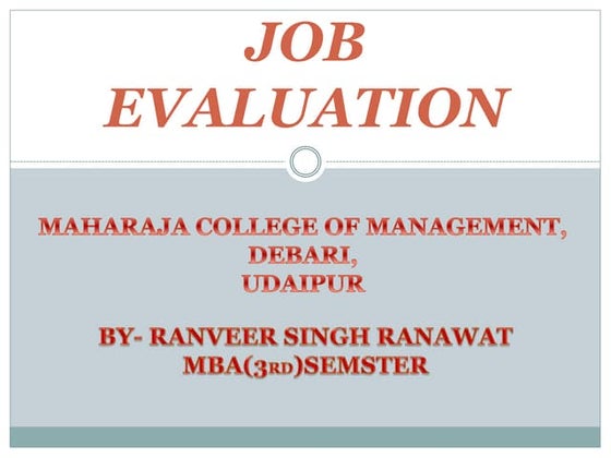 Job evaluation methods | PPTX | Human Resources | Business