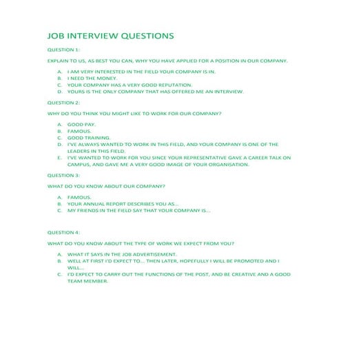 Job interview questions | DOCX | Resume Writing and Advice | Job Search