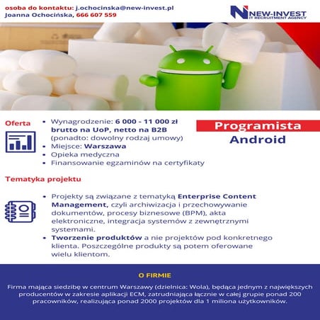 Job offer Programista Android Warszawa | PDF