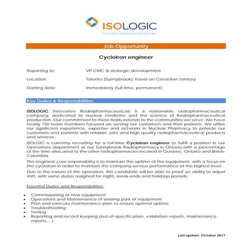 Job opportunity isologic cyclotron engineer | PDF