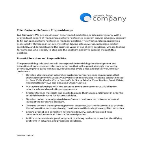 Customer Reference Manager Job posting (template) | PDF