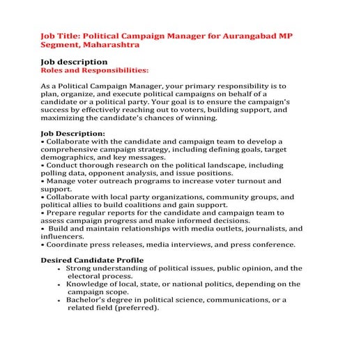 An Overview of Political Campaign Management | PDF