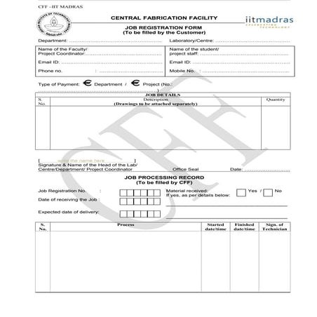Job registration form cff | DOC