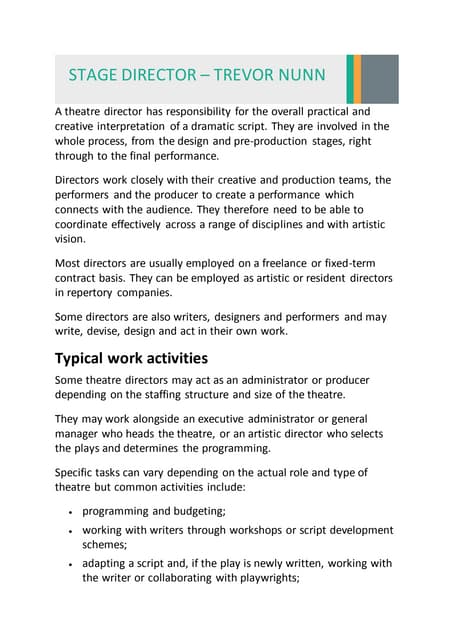 ROLES IN A STAGE PRODUCTION in arts.pptx | Screenwriting | Content ...