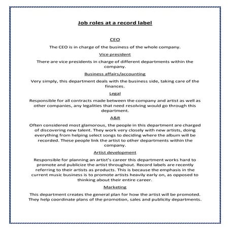 Job roles at a record label | DOCX