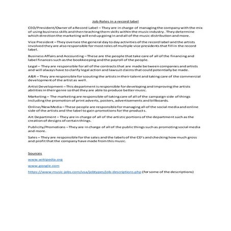 Job Roles in a Record Label (Updated) | PDF