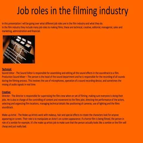 Job roles in film industry | PPTX | Video Production | Content Production