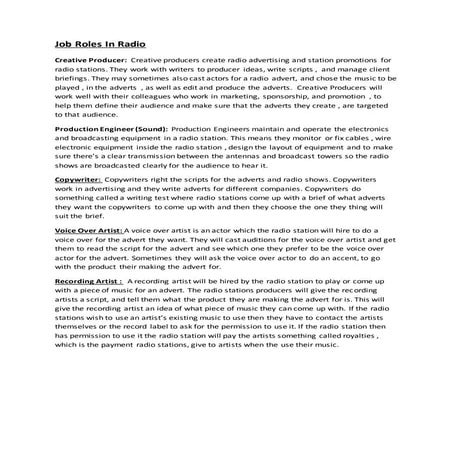 Job roles in radio | PDF