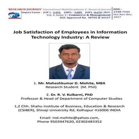 Job Satisfaction of Employees in Information Technology Industry: A ...