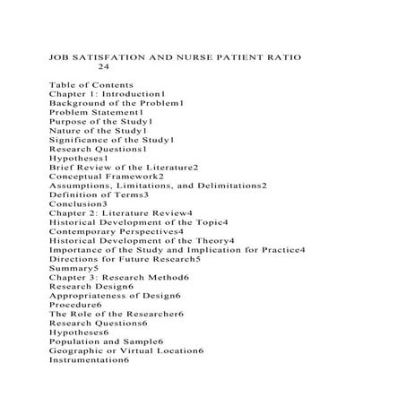 JOB SATISFATION AND NURSE PATIENT RATIO24Table of Contents.docx