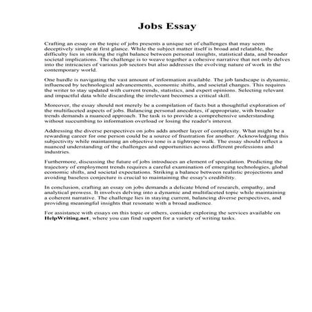 Jobs Essay. South Louisiana Community College | PDF