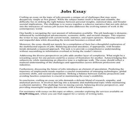 Jobs Essay. Essay on quot;What is a Good Jobquot; MGMT2718 - Human ...
