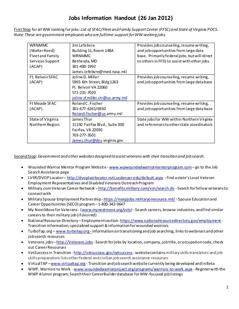 Jobs Information Handout