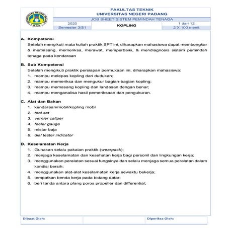 Jobsheet 1 spt kopling (1) | PDF