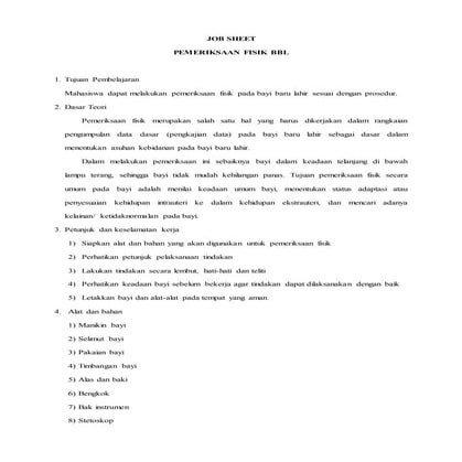 Job sheet pemeriksaan fisik bbl | DOCX