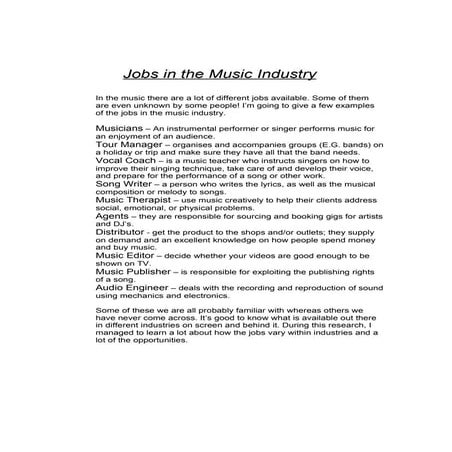 Job In The Music Industry | DOC