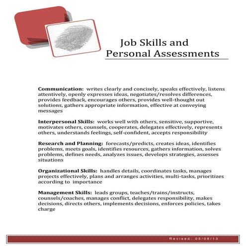 Job skills and personal assessments | DOCX