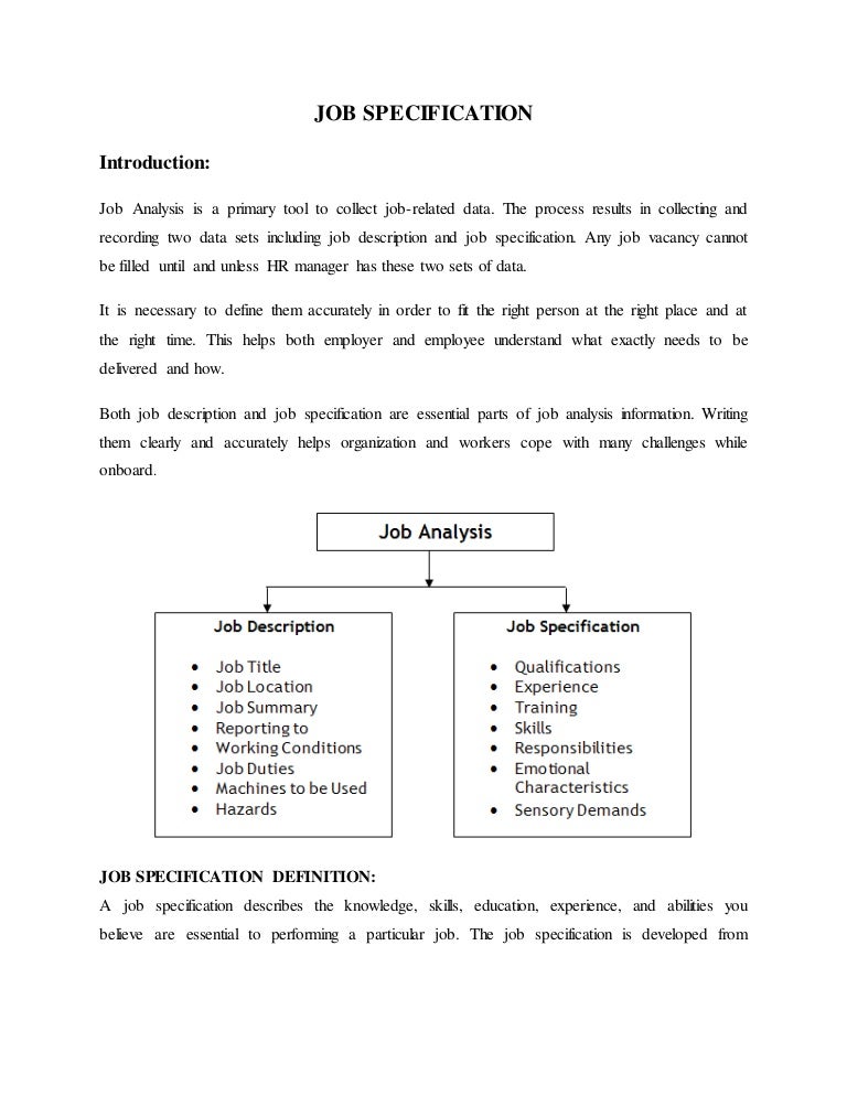 Job Specification Job Specification
