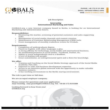 Job specs intern ship_g1obals | PDF